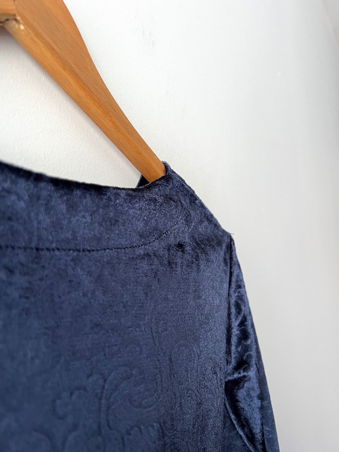 Vintage Comfortable Velvet Blouse Long Sleeve Velvet Top Women's Navy ...