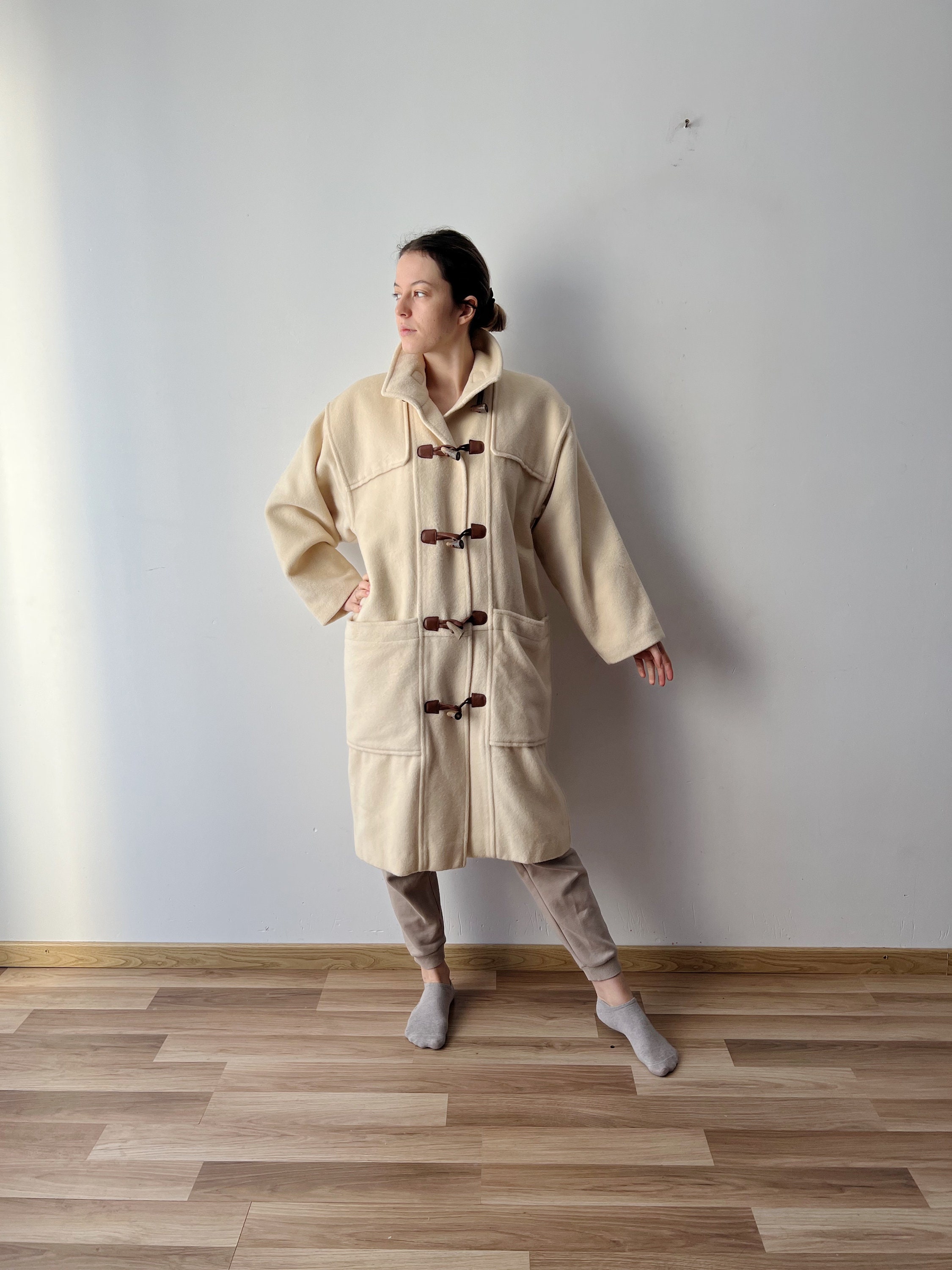 Vintage Soft Wool Coat Duffle Parka Coat Light Champagne Coat 90s ...
