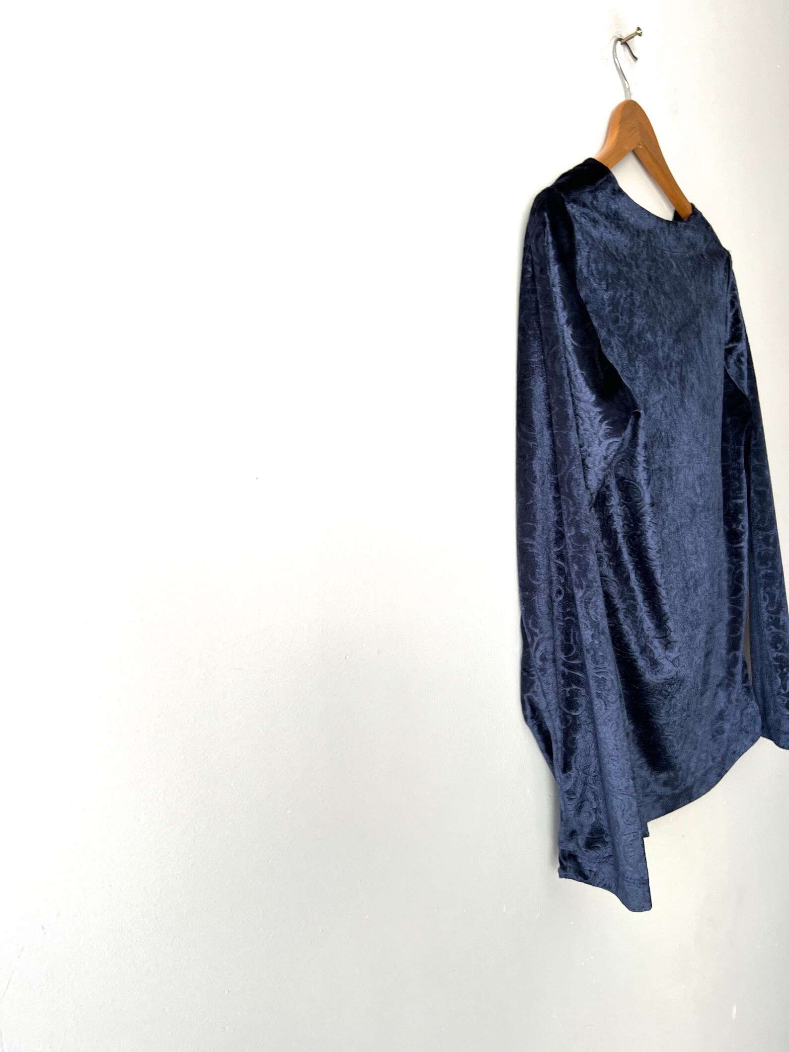 Vintage Comfortable Velvet Blouse Long Sleeve Velvet Top Women's Navy ...