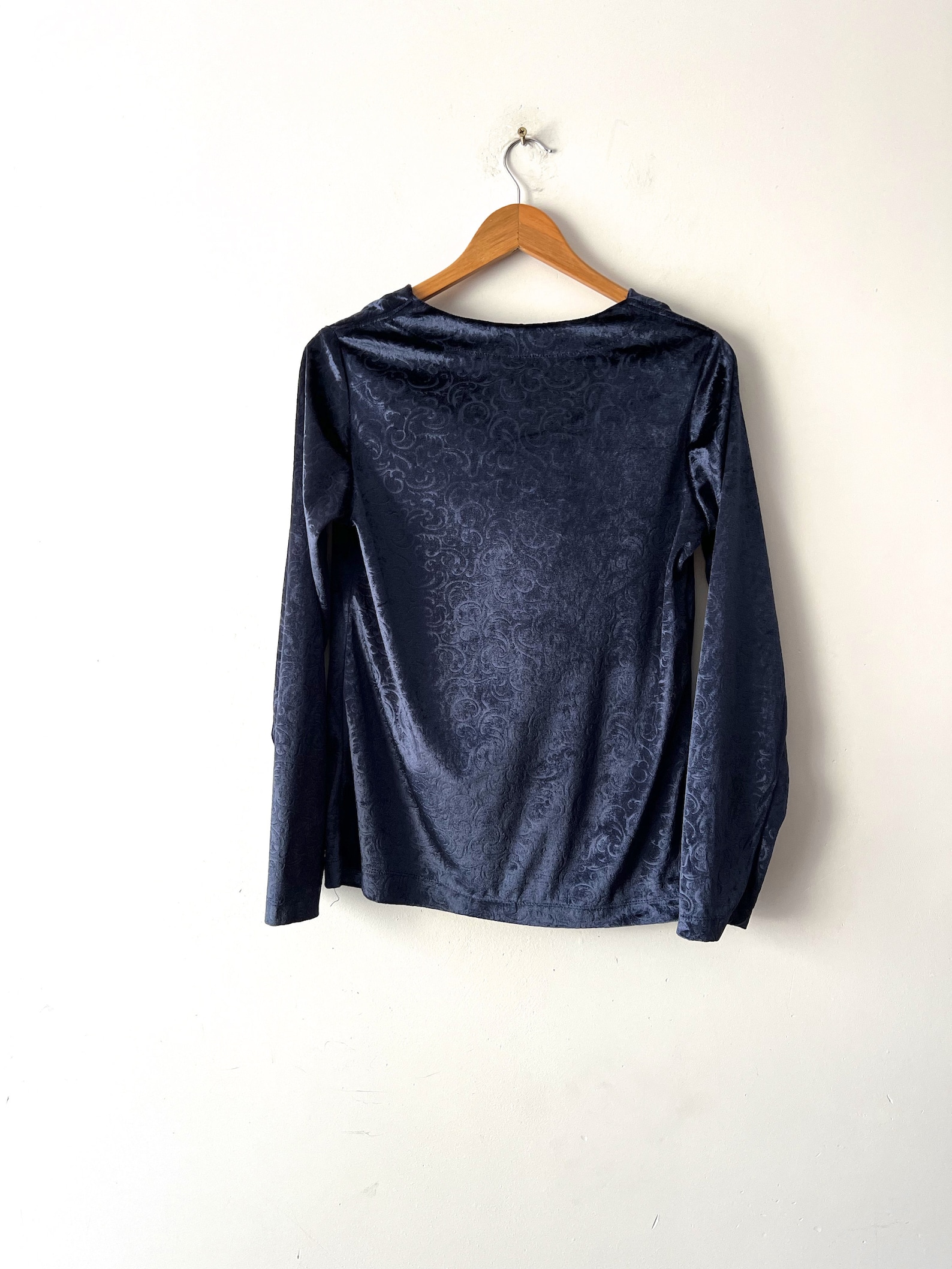 Vintage Comfortable Velvet Blouse Long Sleeve Velvet Top Women's Navy ...