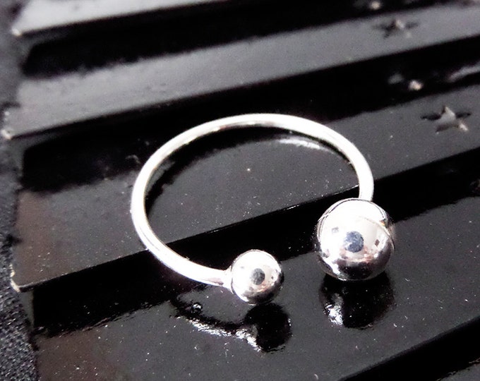 925 Sterling Silver Asymmetric Ring 2 Sterling Silver Balls Ring Adjustable Ring Two Balls Thin ...
