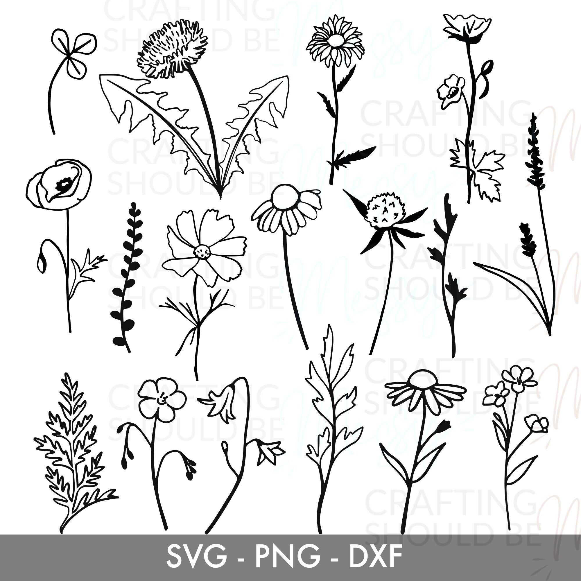 Wildflowers Line Drawing SVG Floral Svg Png Dxf Wild - Etsy UK
