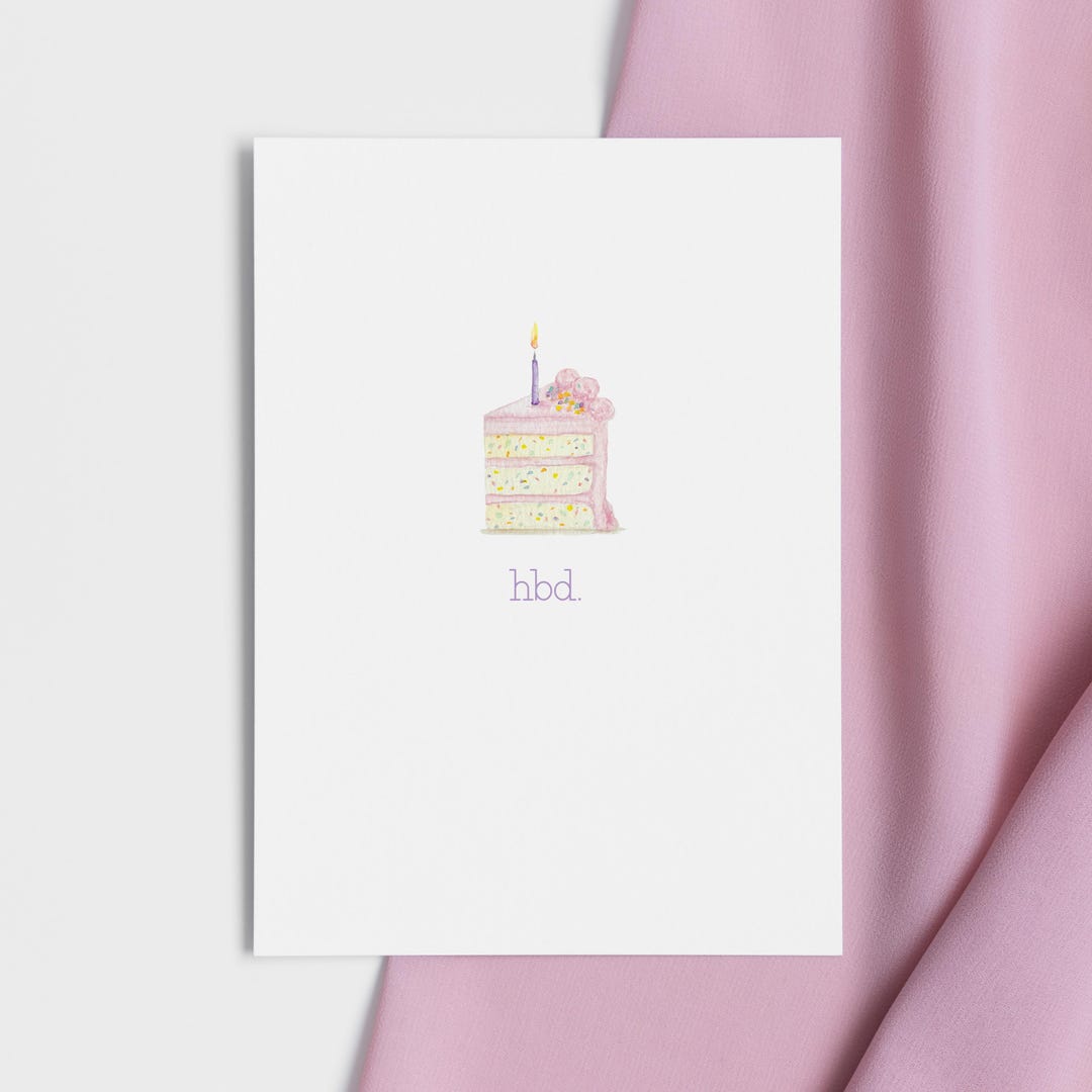 Birthday Cake Slice Card, Watercolor Painting Tiny Cake Slice Hbd Card ...