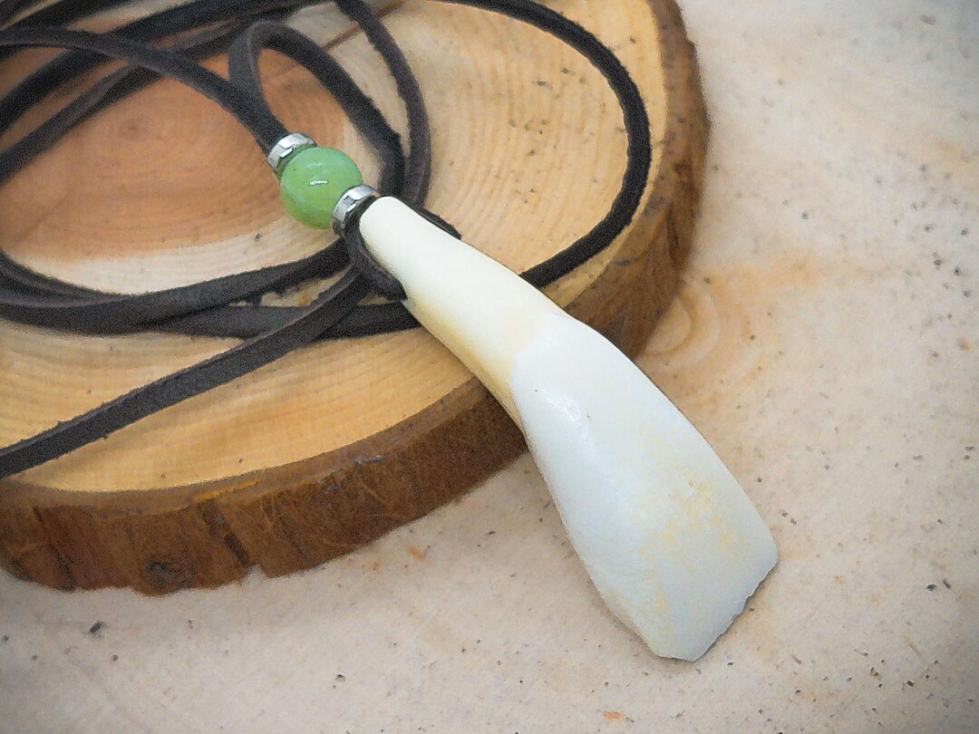 Real Buffalo Tooth Necklace With Jade Bead Custom Made (adjustable ...