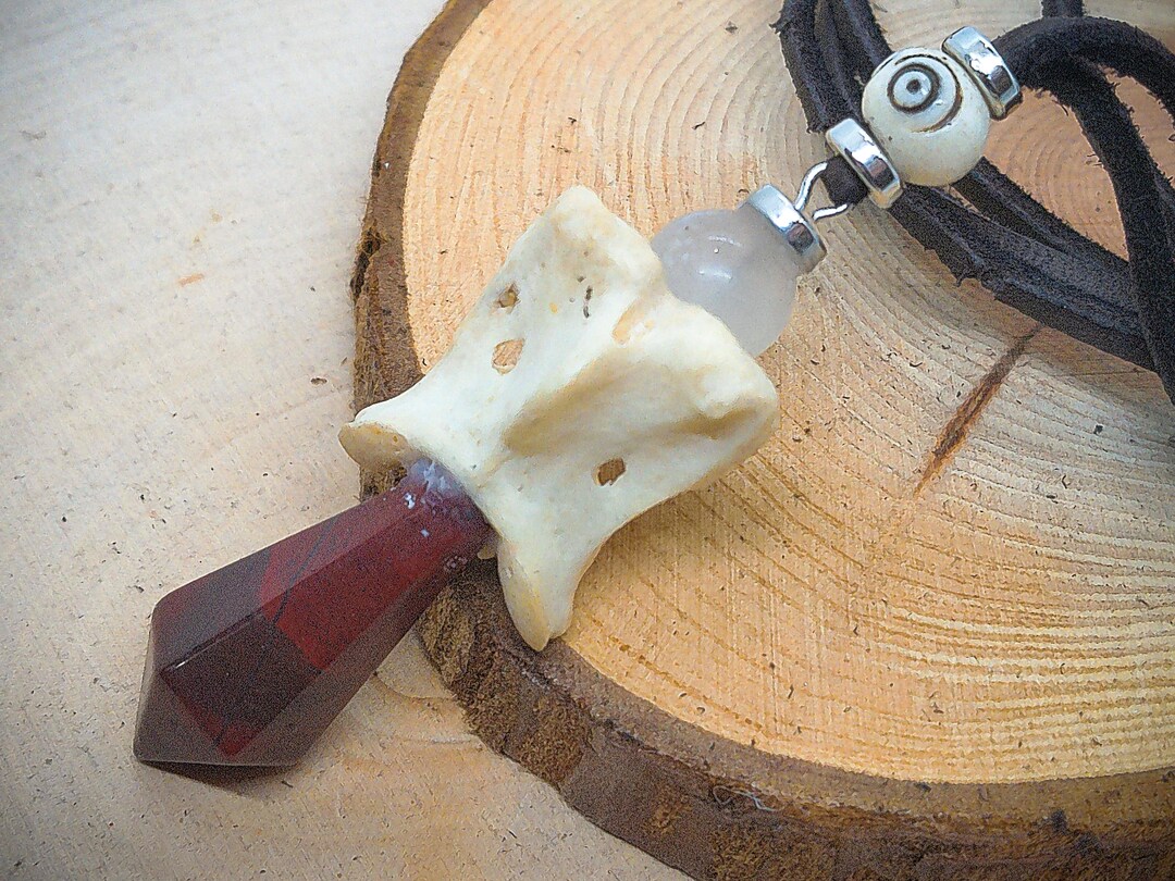 Real Turkey Vertebrae Bone Pendant Necklace: Red Jasper, Moonstone ...
