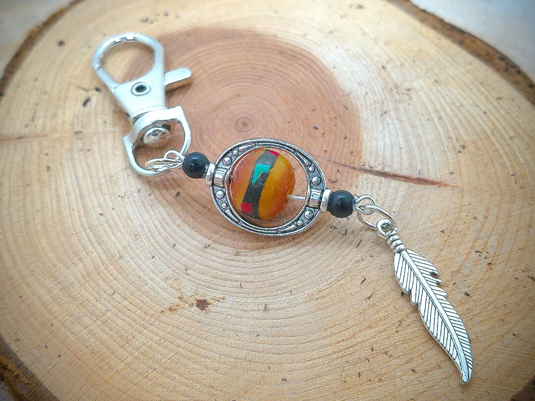 Amber Key Chain With Two Onyx Beads, and a Silver Metal Charm | Custom ...