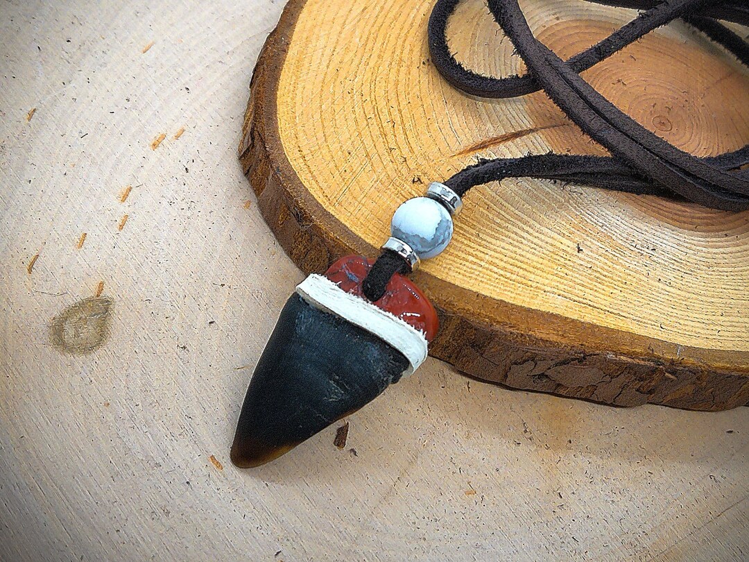 Real Deer Dew Claw Necklace With Red Jasper Stone and Howlite Bead ...