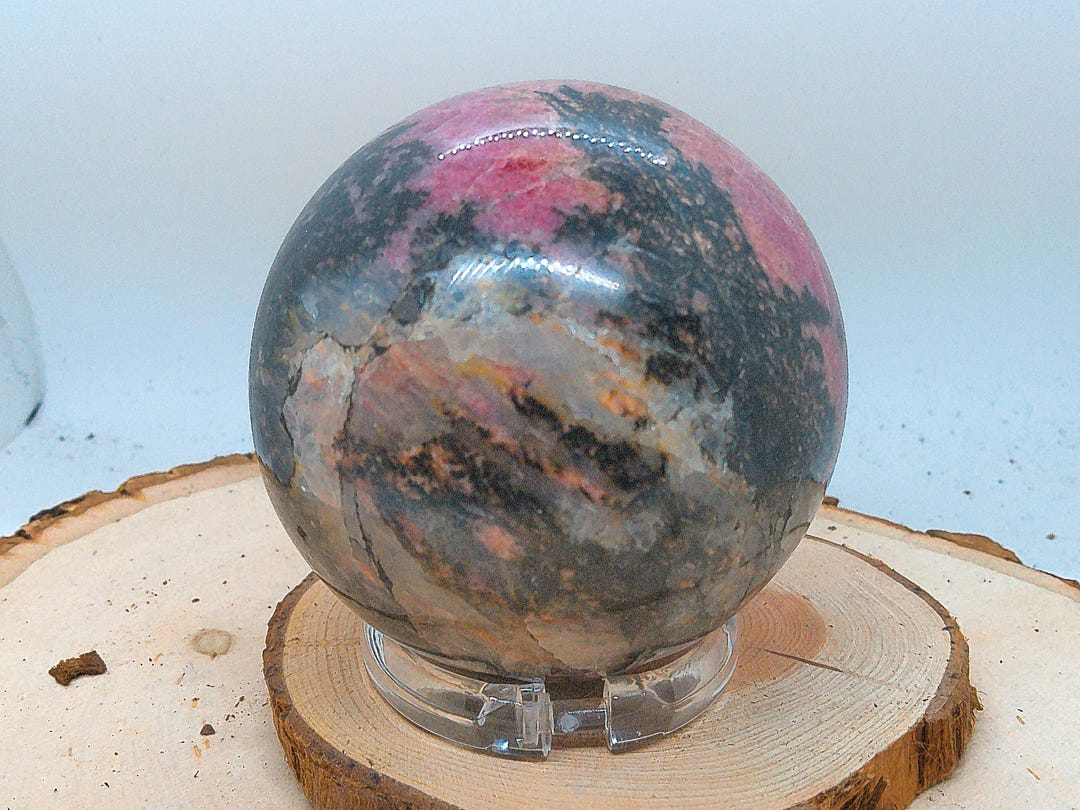 Rhodonite Carved Ball Statue With Plastic Ring Ball Holder - Etsy