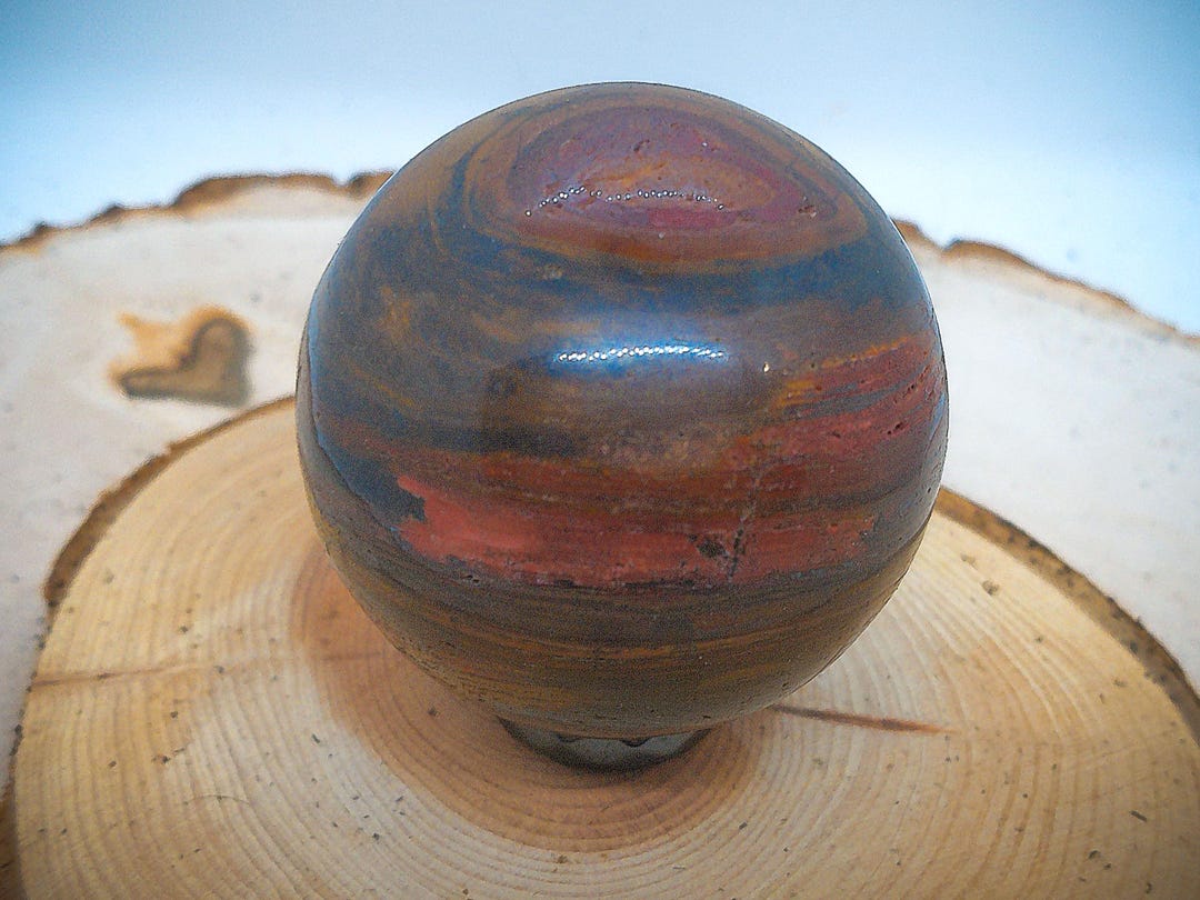 Petrified Wood Carved Ball Small Statue With Hematite Ring Holder ...