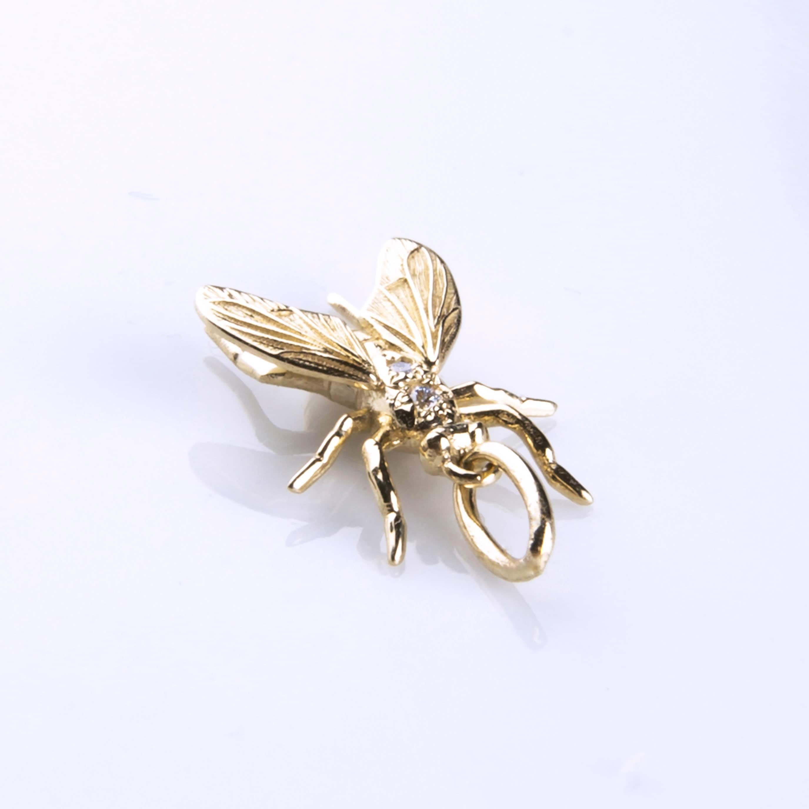 Realistic Solid Gold Fly Charm With White Diamonds, Bug Insect Charm ...