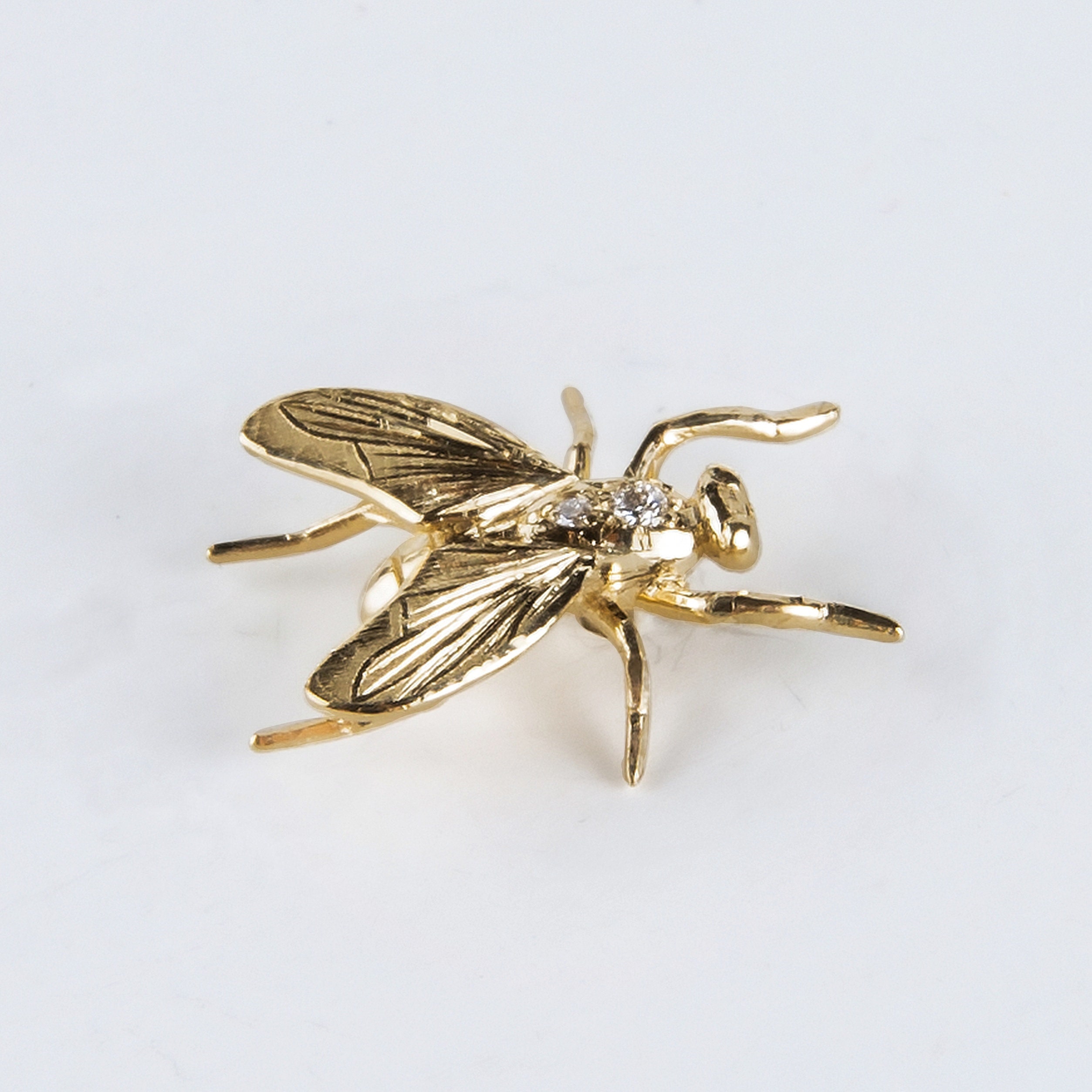 Realistic Solid Gold Fly Stud With Diamonds, Insect Bug Post Earring ...