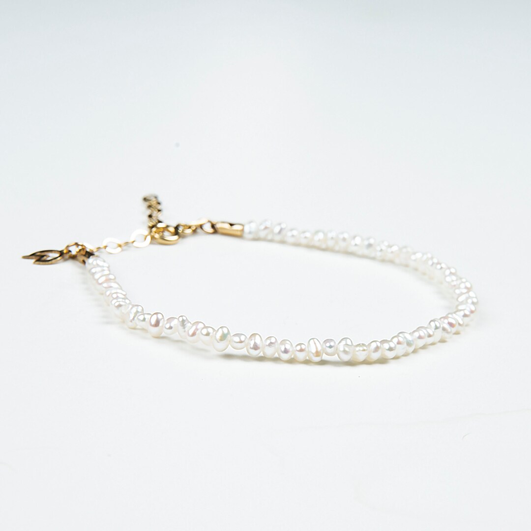 Pulsera de oro macizo de 14 quilates con perlas de agua dulce, delicada ...