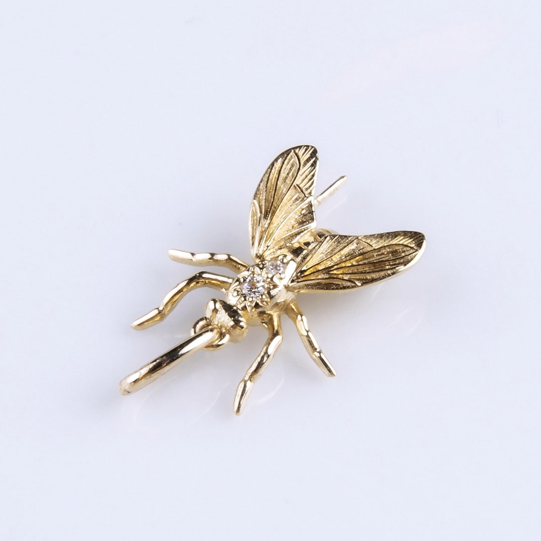 Realistic Solid Gold Fly Charm With White Diamonds, Bug Insect Charm ...