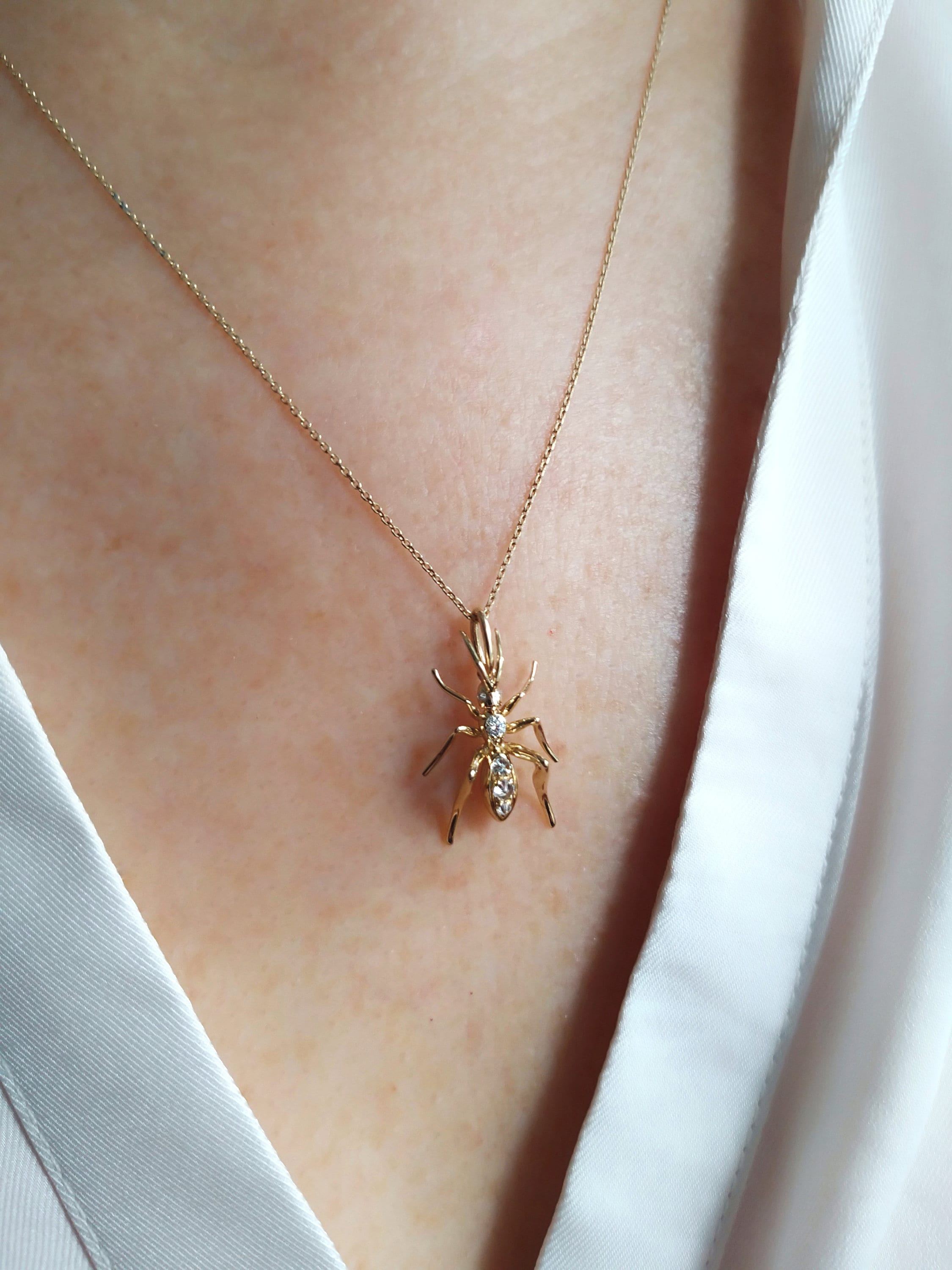 Solid Gold Realistic Ant Charm With Diamonds, Bug Insect Pendant ...