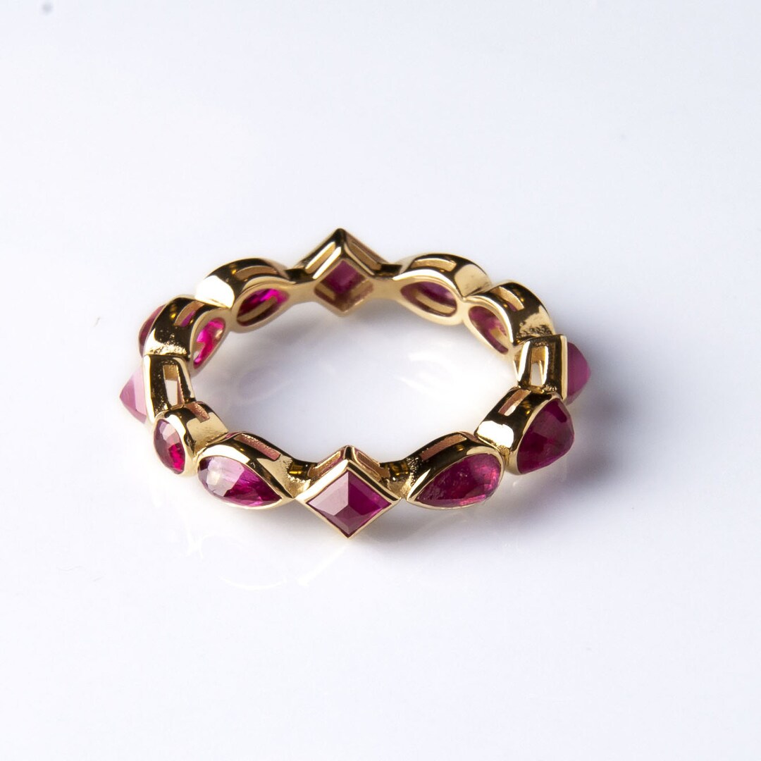 14K Solid Gold Ruby Full Eternity Band, Ruby Stackable Eternity Ring ...