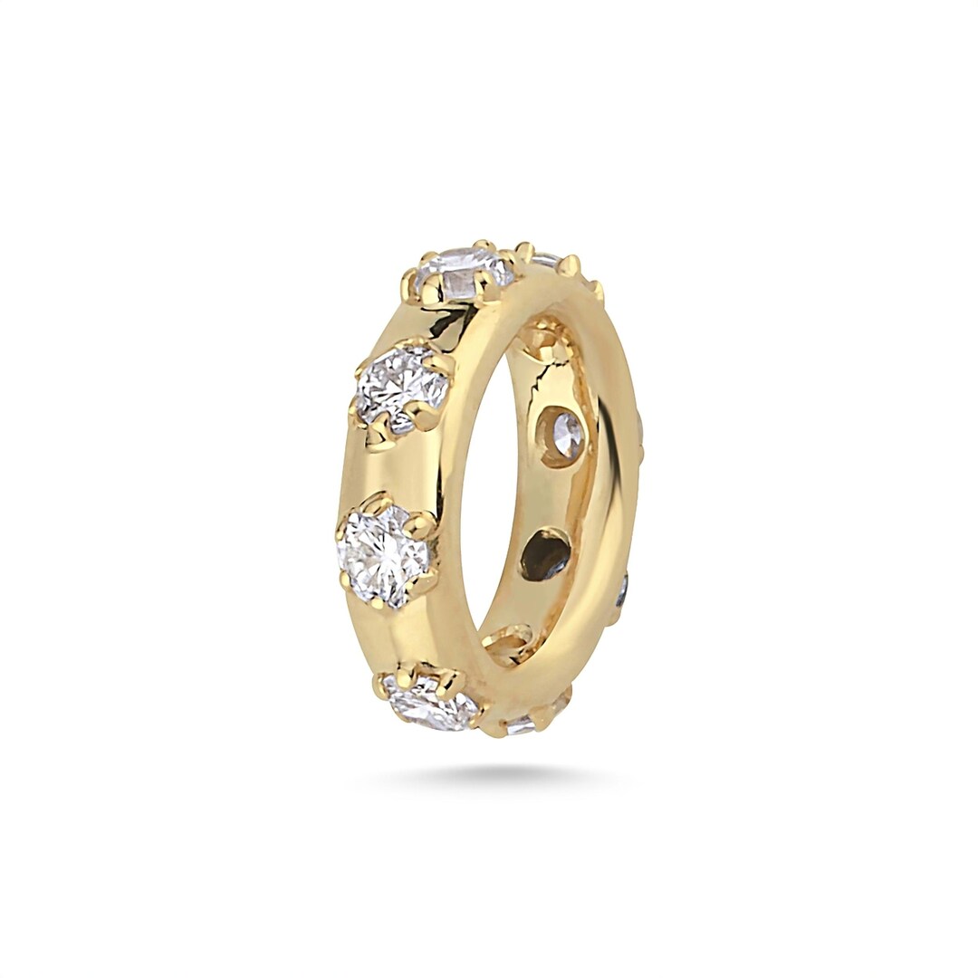 10K / 14K Solid Gold Diamond Spacer Charm - Real Gold Oval Rondelle ...