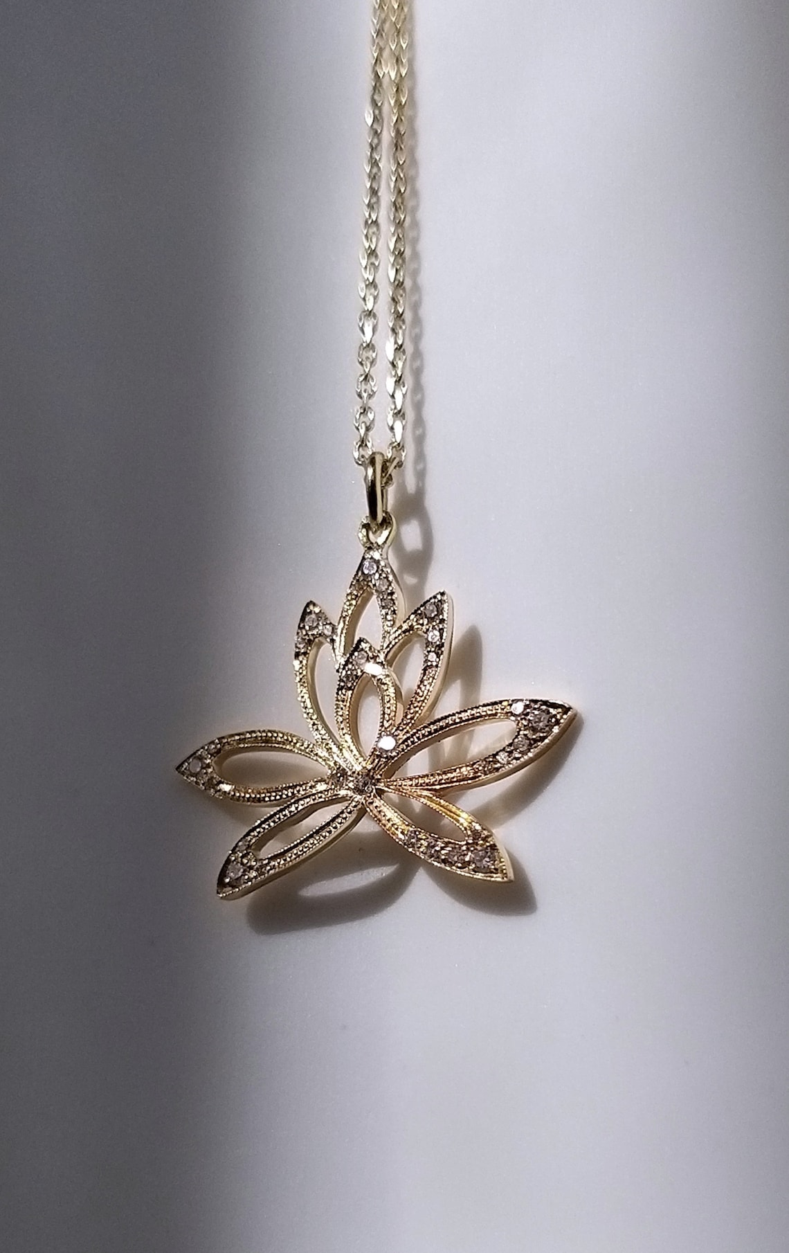 Diamond Lotus Necklace 14K Solid Gold Dainty Flower Pendant - Etsy