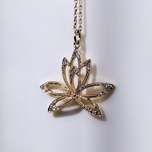 Diamond Lotus Necklace, 14K Solid Gold Flower Pendant, Dainty Jewelry ...