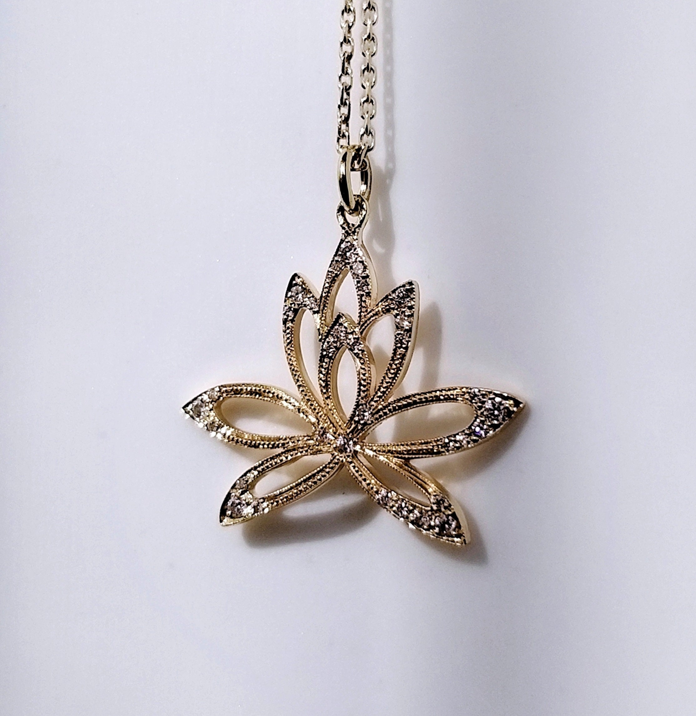 Diamond Lotus Necklace 14K Solid Gold Dainty Flower Pendant - Etsy