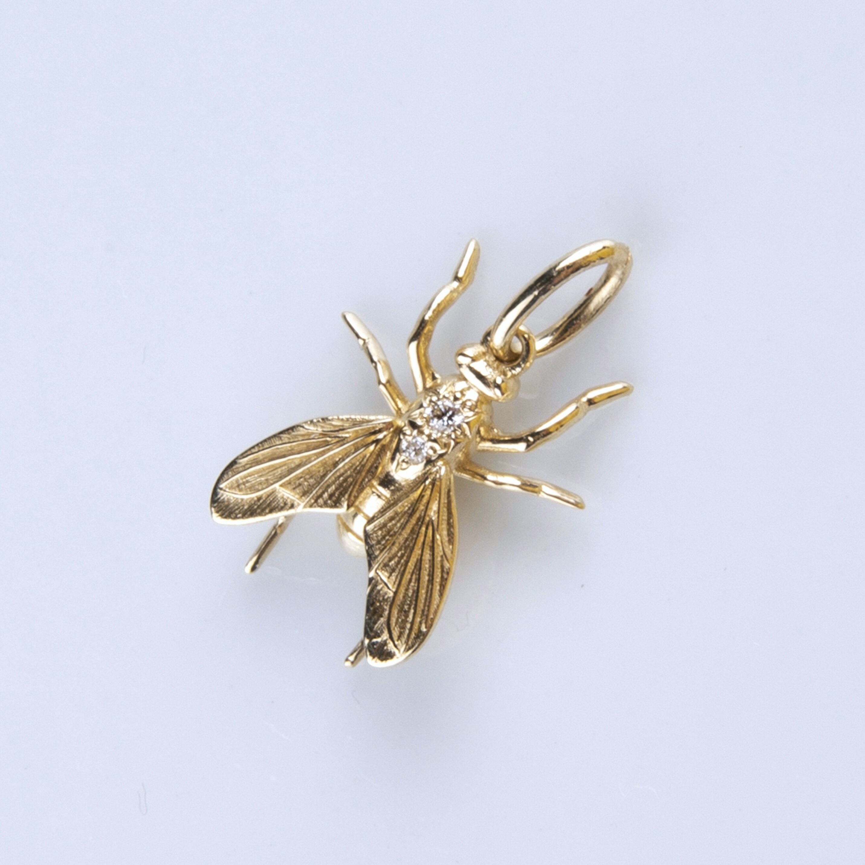 Realistic Solid Gold Fly Charm With White Diamonds, Bug Insect Charm ...