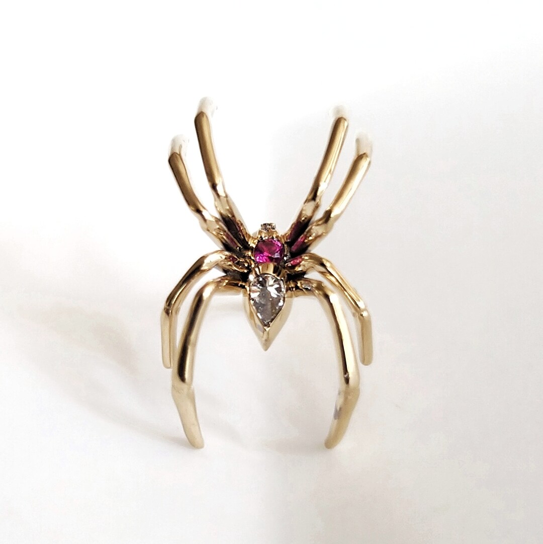 Diamond Ruby Solid Gold Spider Stud Earring Halloween Jewelry Spooky ...