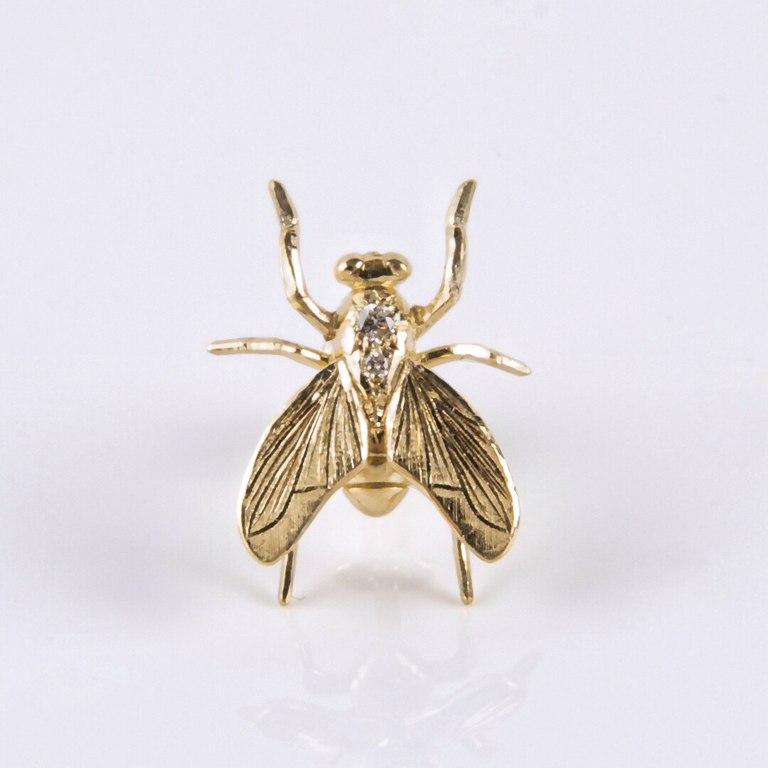 Diamond Gold Fly Stud Earring Handmade Solid Gold Fly Insect Bug Post ...