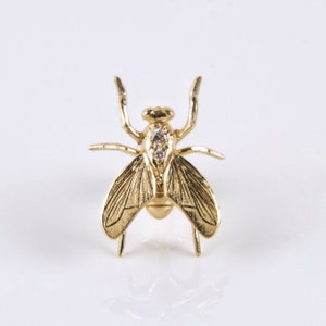 Realistic Solid Gold Fly Stud With Diamonds, Insect Bug Post Earring ...