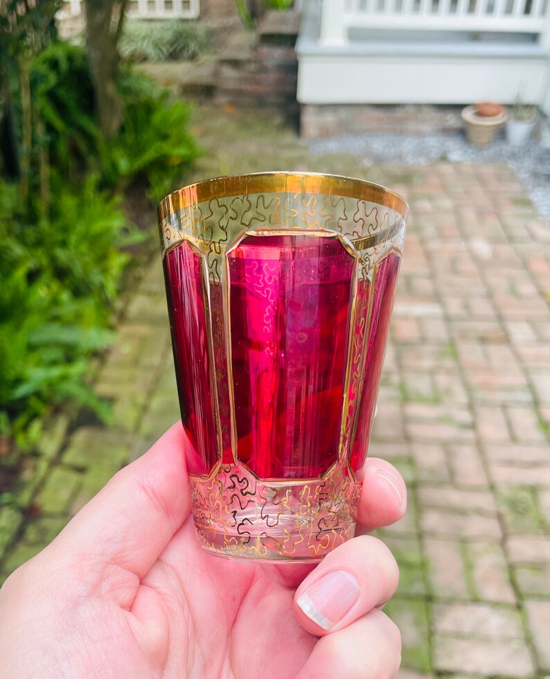 Vintage Red & Gold Shot Glass - Etsy