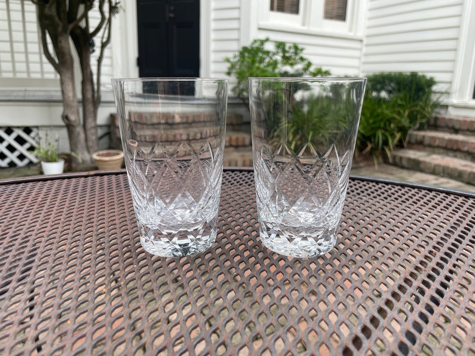 Two Vintage Diamond Cut Highball Glasses - Etsy