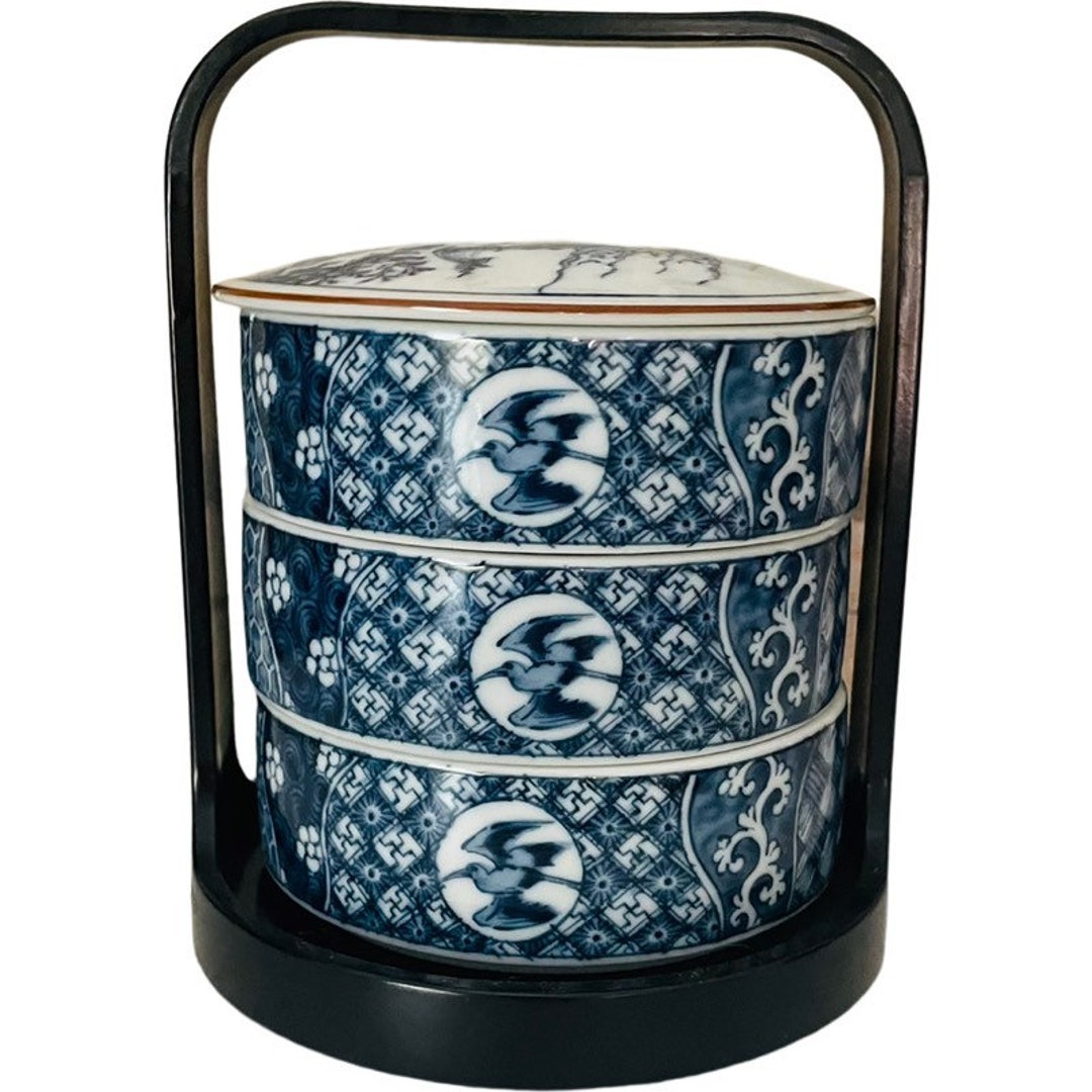 Vintage Blue and White Porcelain Japanese Jubako Stacking - Etsy