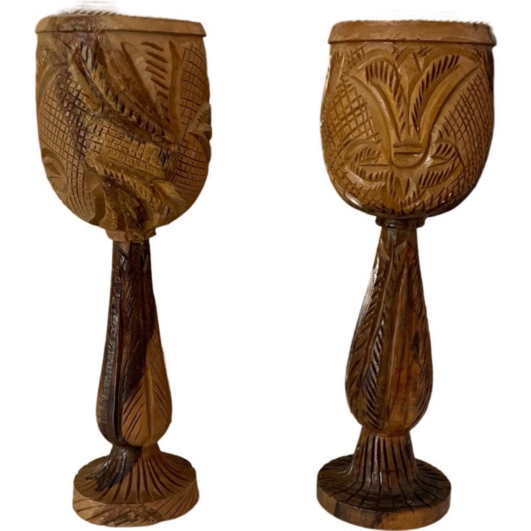 Two Vintage Hand Carved Wooden Wine Chalices - Etsy