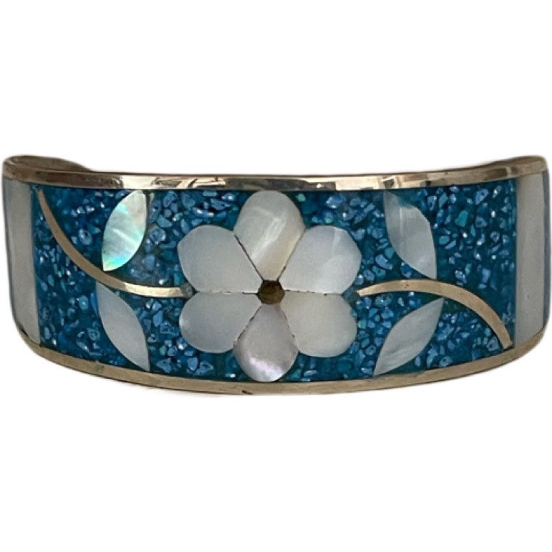 Vintage Mexican Inlay Cuff Bracelet - Etsy