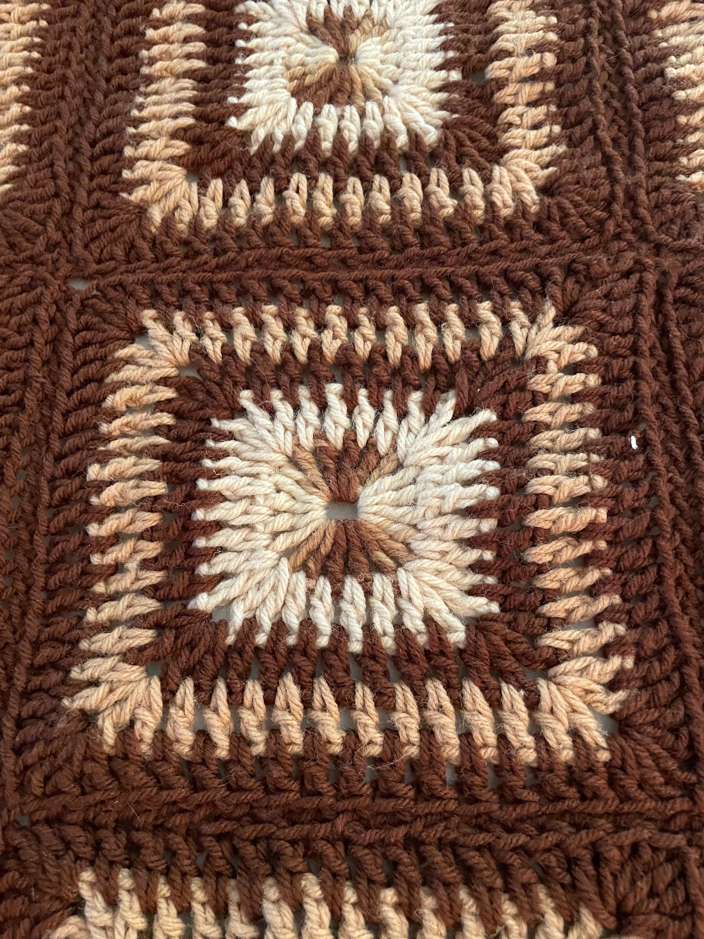 Vintage Hand-crocheted/knitted Brown and off White Afghan Blanket/throw ...