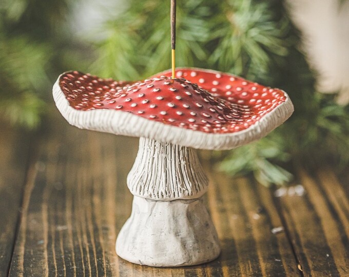 Fly Agaric Mushroom Shape Ceramic Stick Incense Holder Amanita Muscaria ...