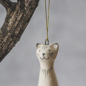 Vintage Smiling Cat Sculpture Christmas Ornament - Hand Painted Ceramic ...
