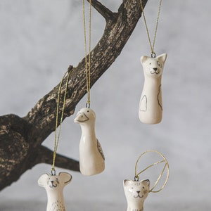 Vintage Smiling Cat Sculpture Christmas Ornament - Hand Painted Ceramic ...