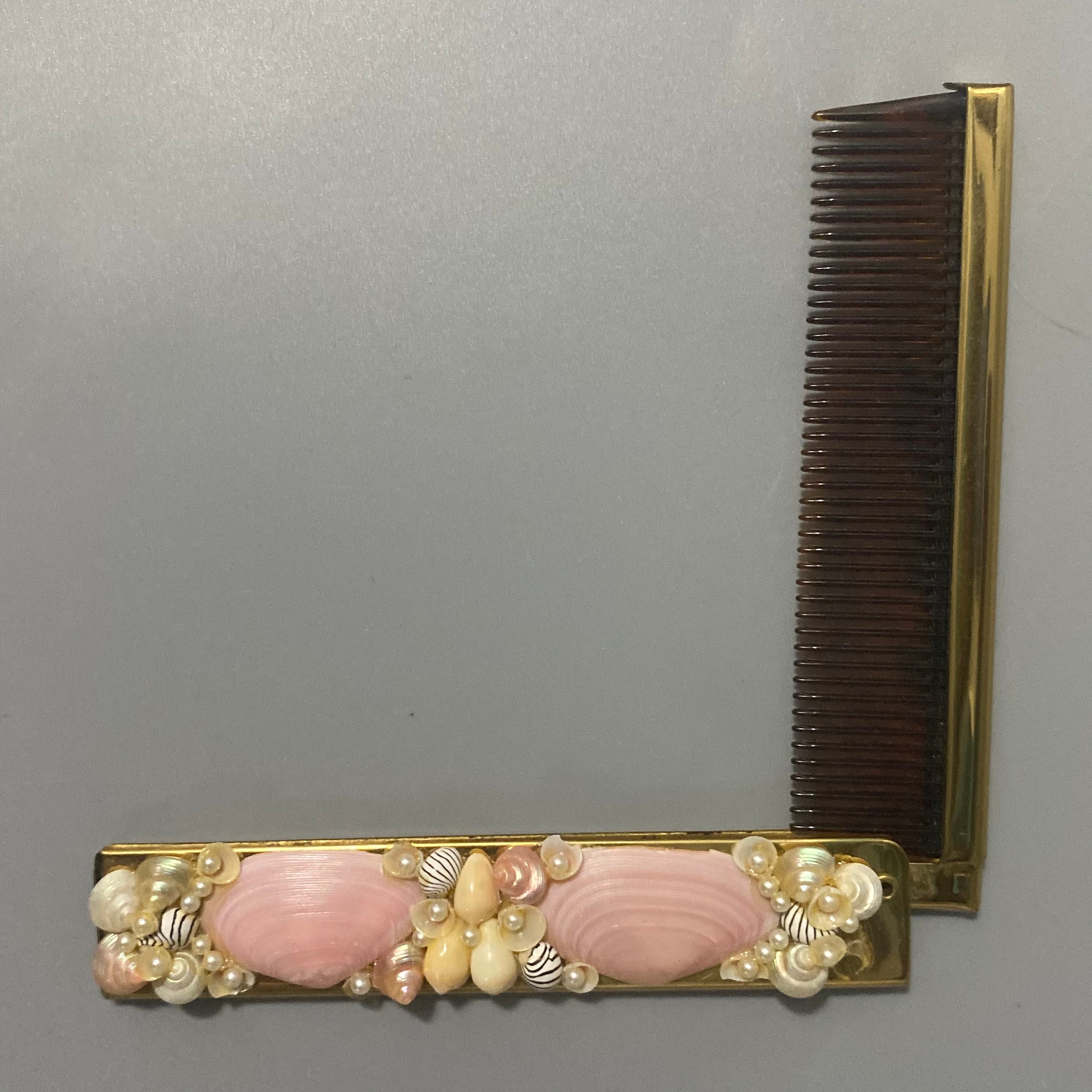 Vintage Folding Flip Pocket Hair Comb Tortoise Foldable Gold Tone ...