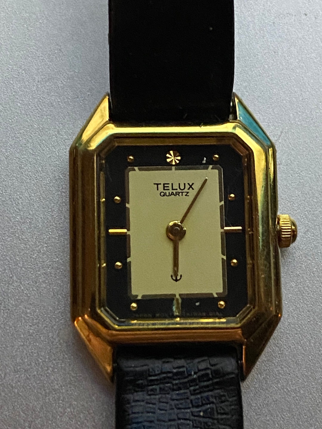 Telux Ladies Wristwatch Vintage Gold and Black Quartz Leather Band - Etsy