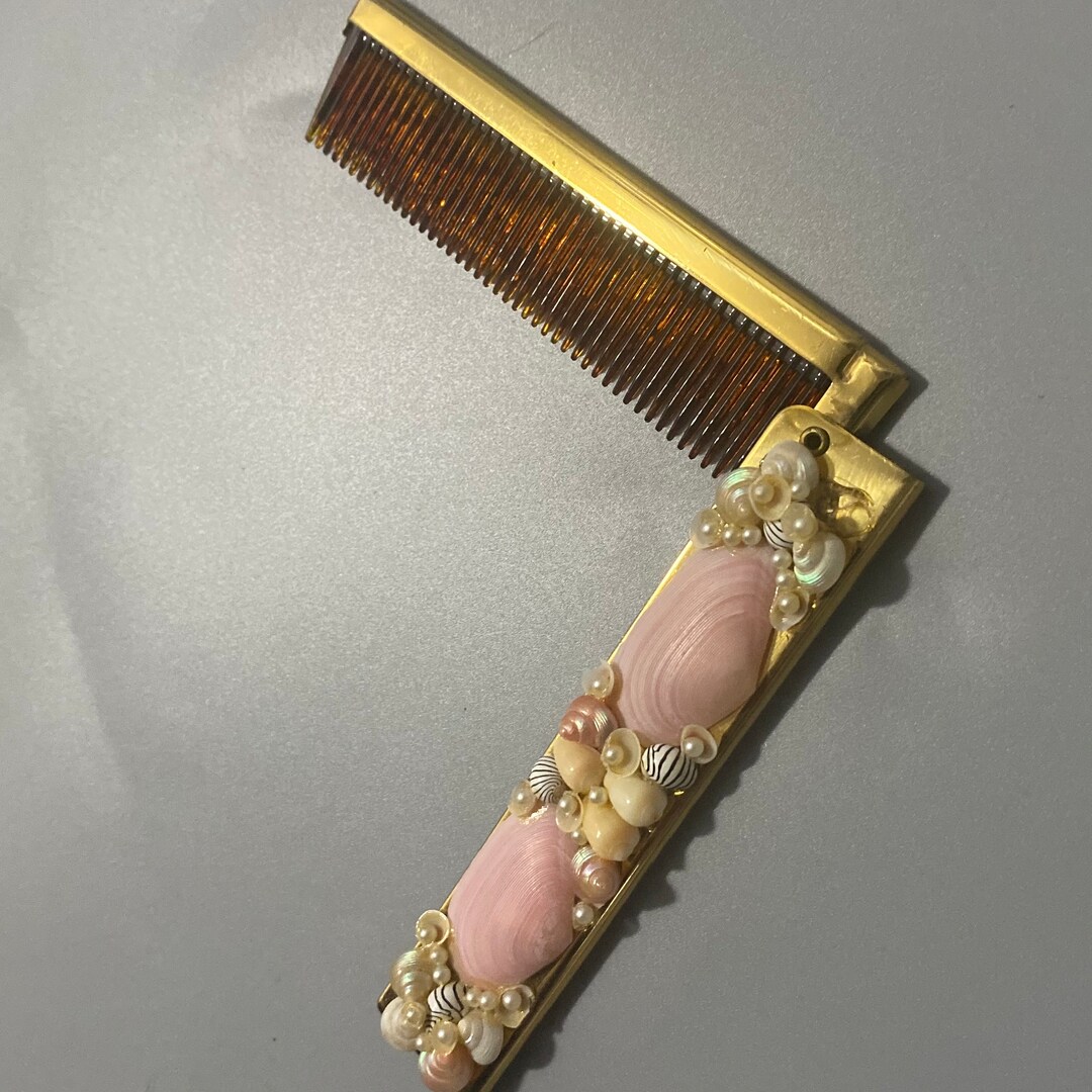 Vintage Folding Flip Pocket Hair Comb Tortoise Foldable Gold Tone ...