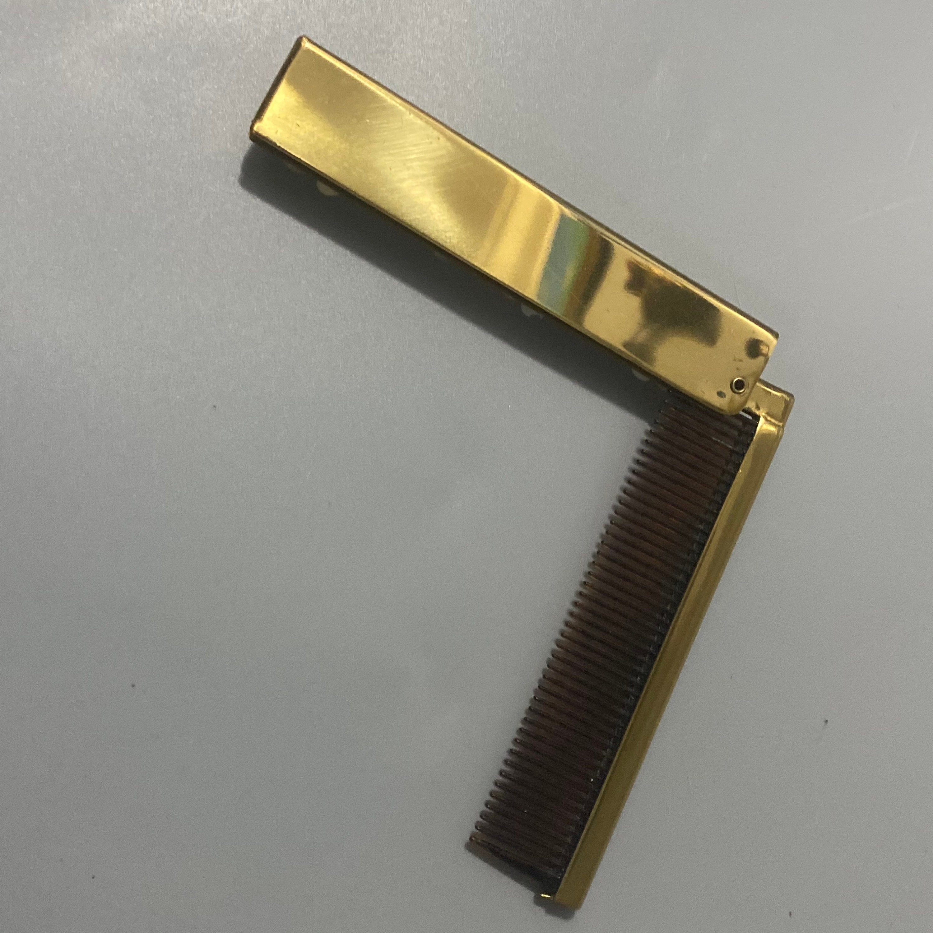 Vintage Folding Flip Pocket Hair Comb Tortoise Foldable Gold Tone ...