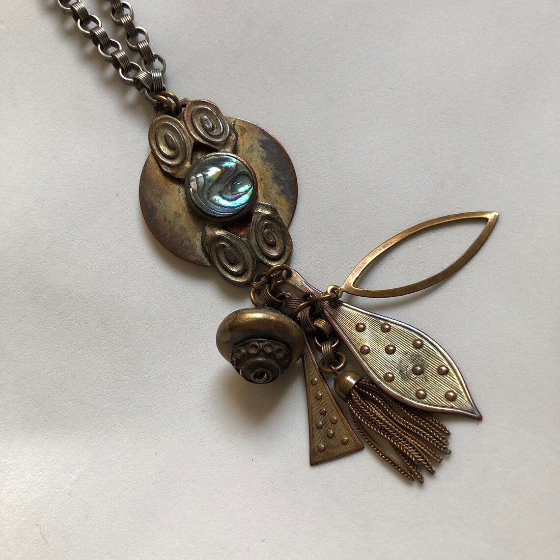 Vintage Kate Hines Rare Copper and Brass Black Blue Mother of Pearl ...