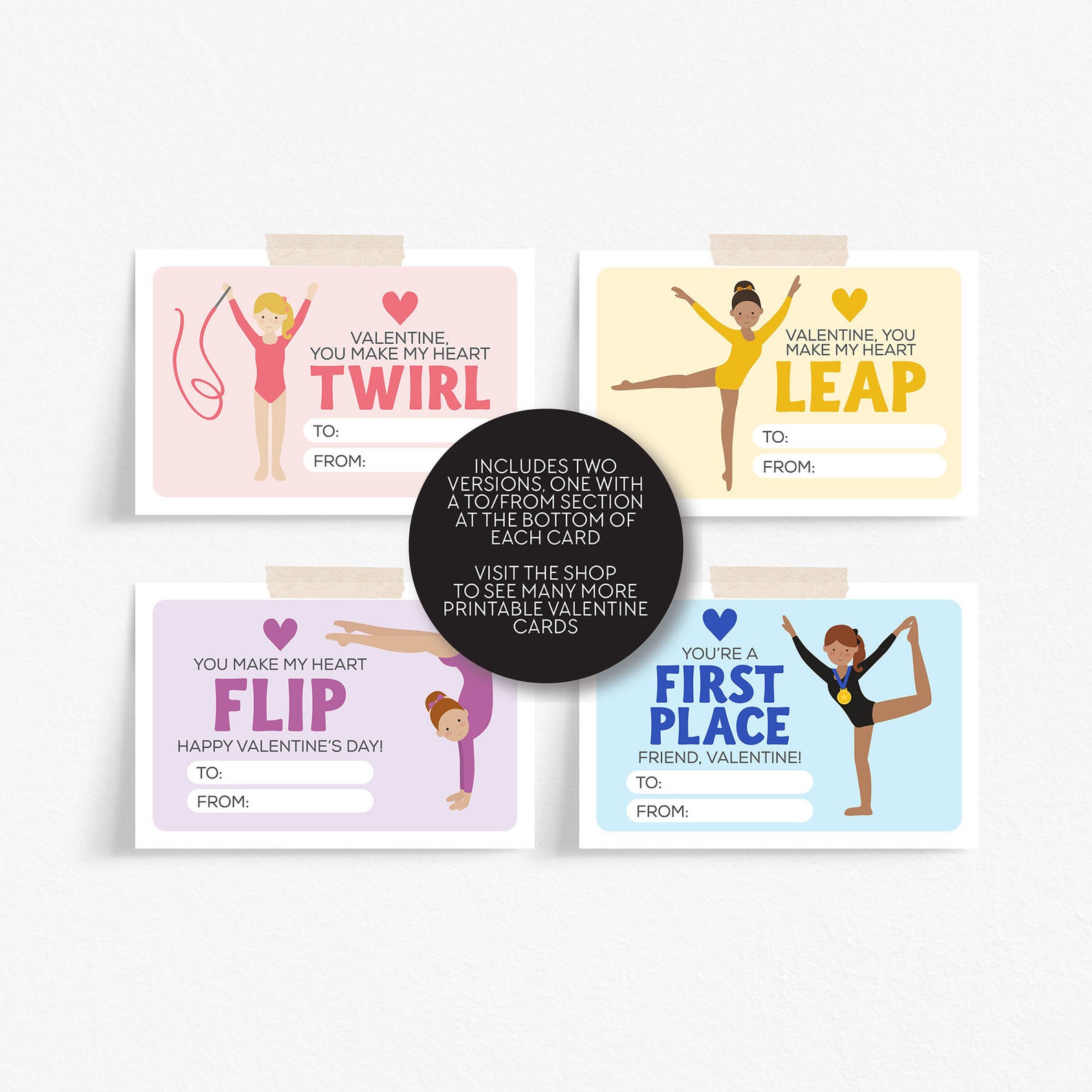 Gymnastics Valentine Cards Printable, Gymnast Valentine Cards for Girls ...