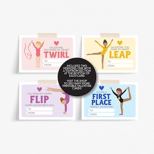 Gymnastics Valentine Cards Printable, Gymnast Valentine Cards for Girls ...