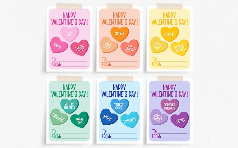 Candy Hearts Valentine Cards Printable POD Valentines for - Etsy
