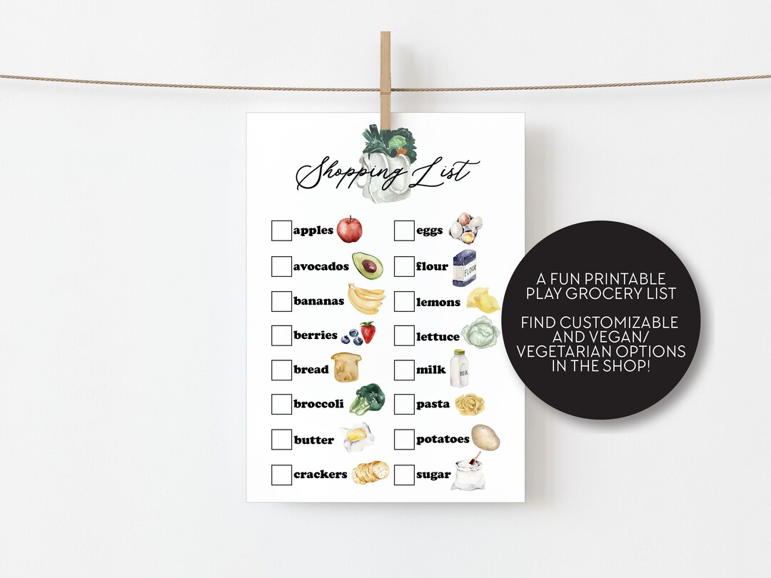 Printable Shopping List for Kids, Playroom Kitchen Printables, Play ...
