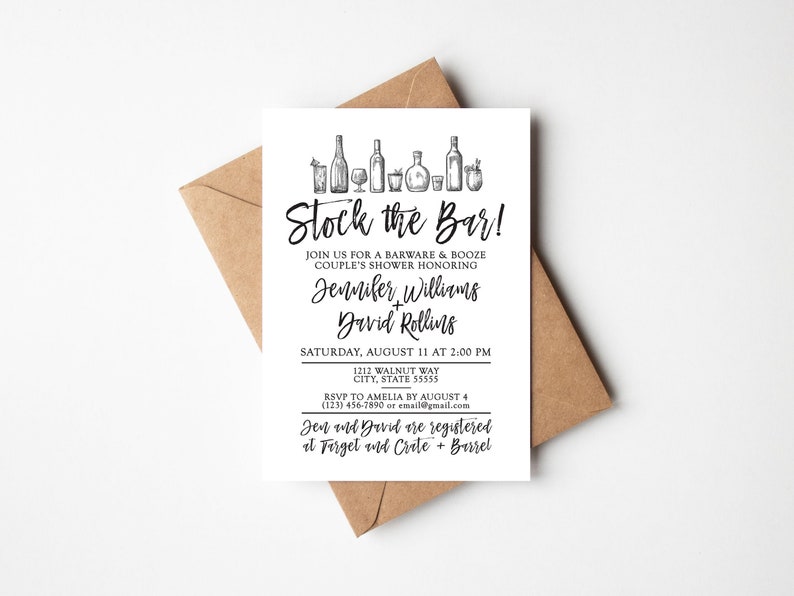 Stock the Bar Invitation Printable - Barware and Booze Invite - Stock ...