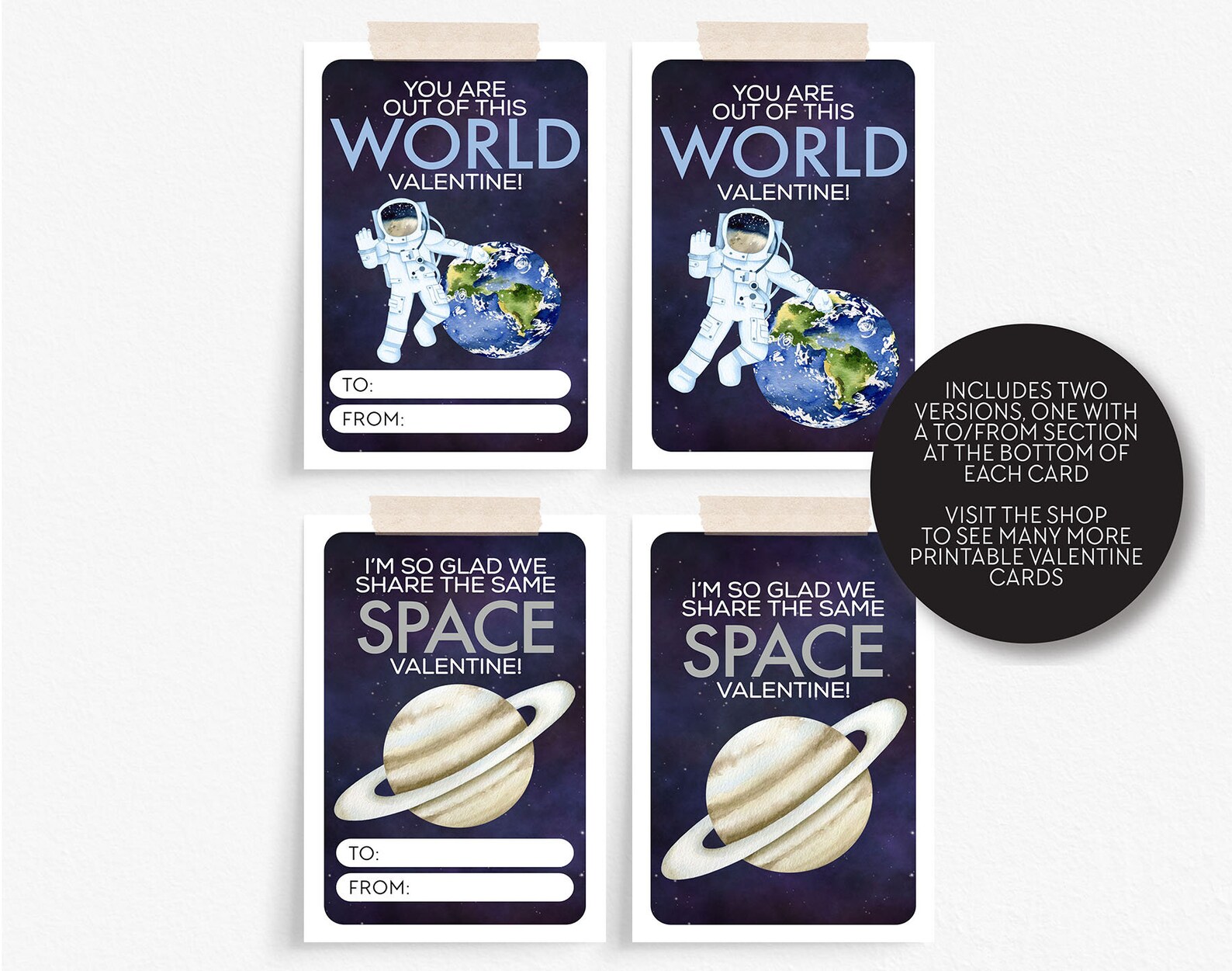 Space Valentine Cards Printable, Outer Space Valentine's Day Cards for ...