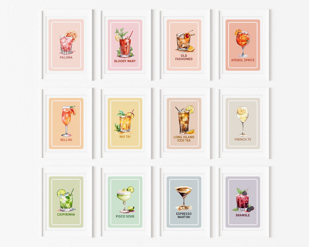 Bar Cart Wall Art Cocktail Print Set - Etsy