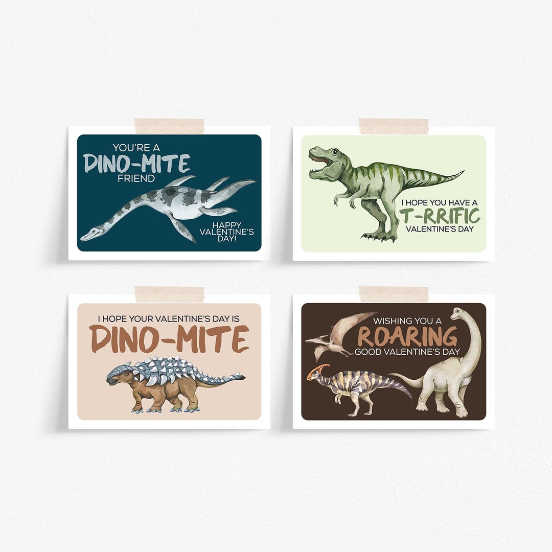 Dinosaur Valentine Cards Printable Digital Download - Dinosaur ...