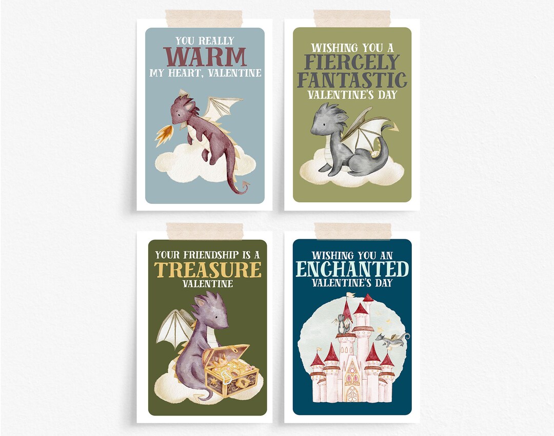 Valentines Cards for School Class, Dragon Valentines Printable, Instant ...